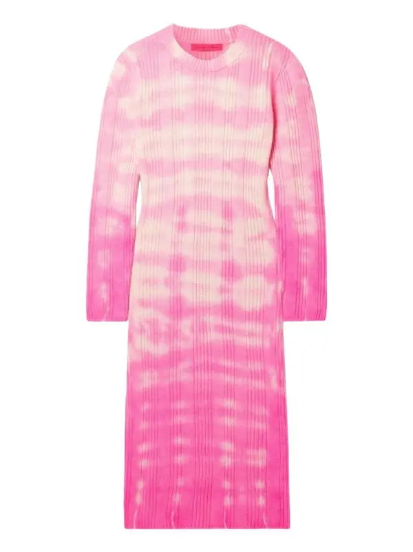 THE ELDER STATESMAN Tie-dye Ribbed Knit Pullover Dress - Pink
