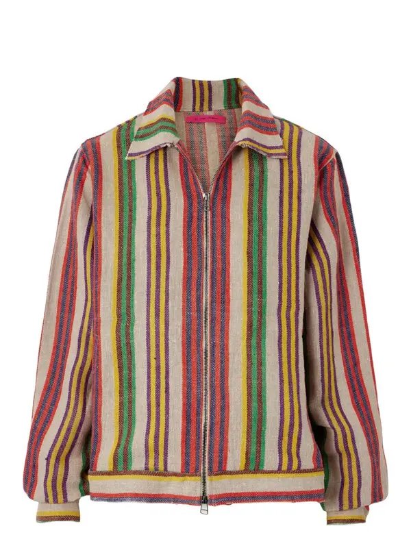 THE ELDER STATESMAN Striped Linen Jacquard Jacket - Multicolor