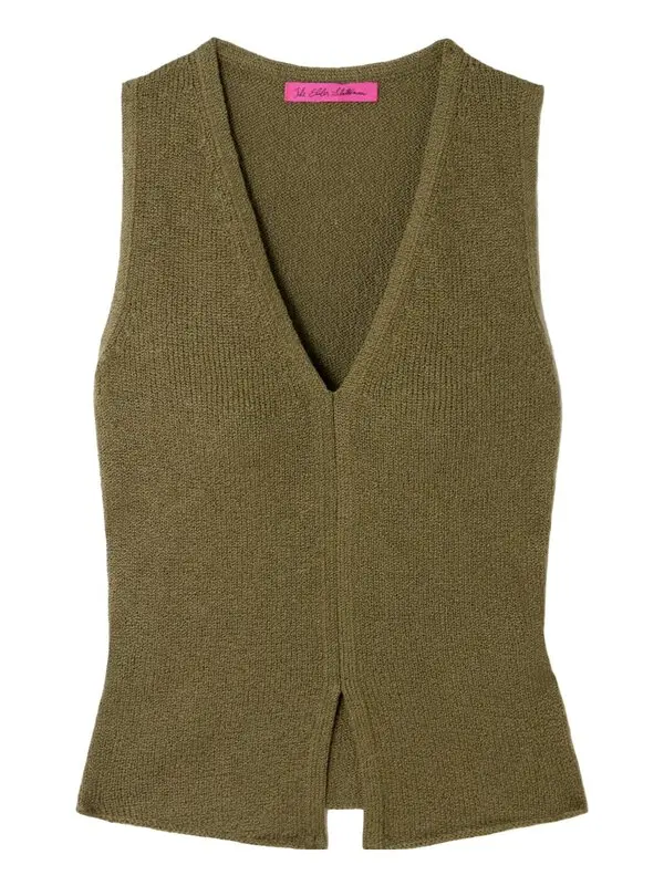 THE ELDER STATESMAN Cotton V-neck Tank Top - Green
