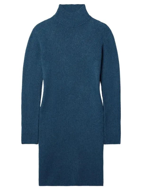 THE ELDER STATESMAN Ribbed Cashmere Midi Dress - Blue