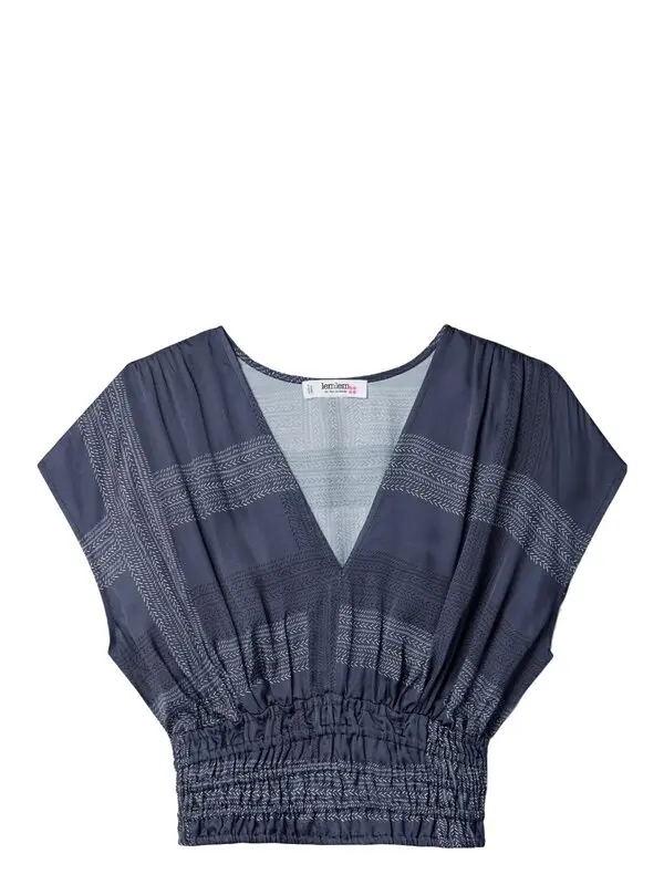 LEMLEM Smocked Printed Cropped Top - Blue