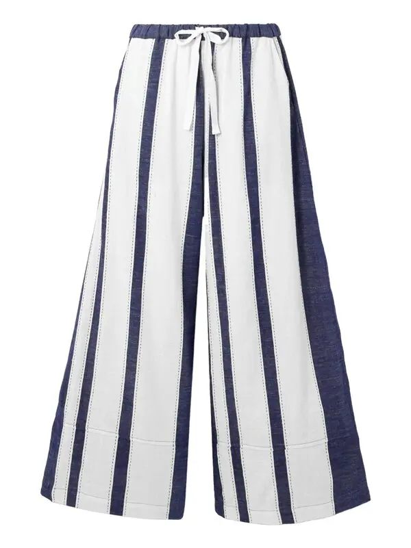 LEMLEM Striped Pure Cotton High-waisted Straight-leg Trousers - White