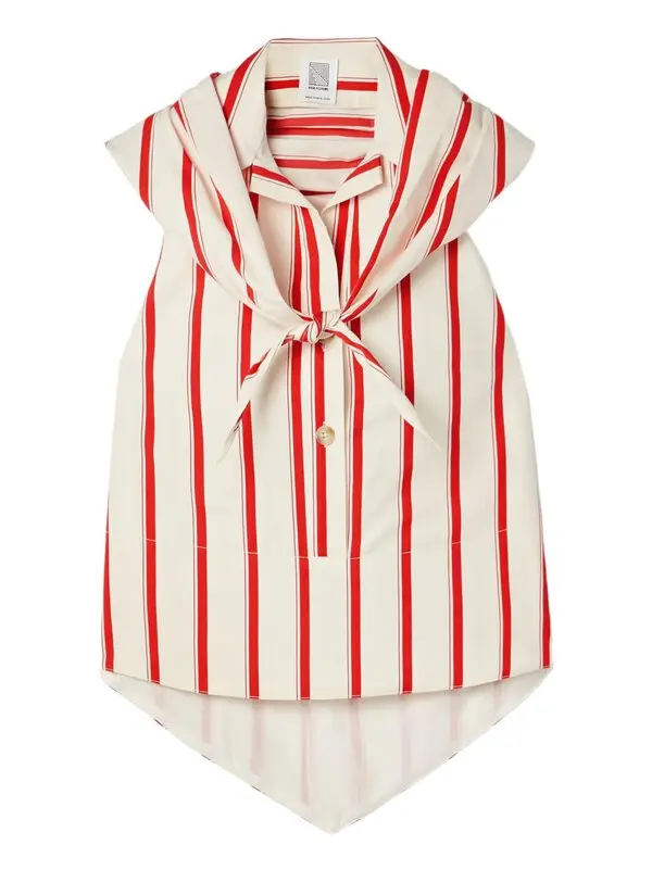 Rosie Assoulin Sleeveless Striped Shirt With Scarf Collar - White