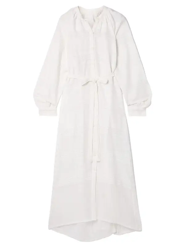 LEMLEM Lightweight Cotton Dress With Metallic Stripe Detail - White