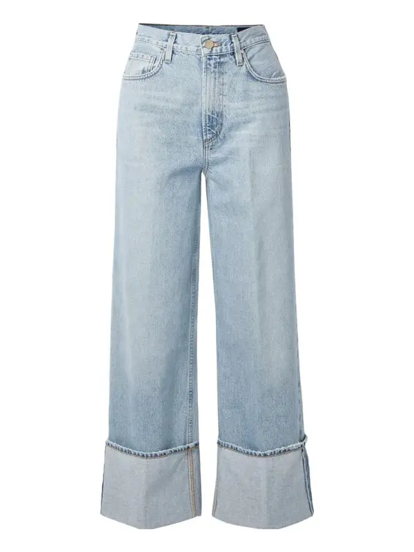 GOLDSIGN High-waisted Wide-leg Jeans With Folded Hems - Blue