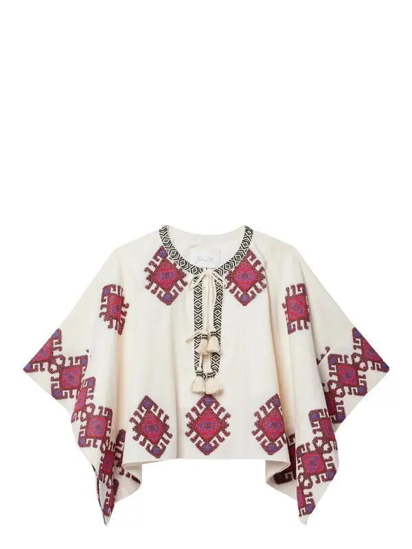 Johanna Ortiz Tie-detailed Embroidered Cotton Cape - White