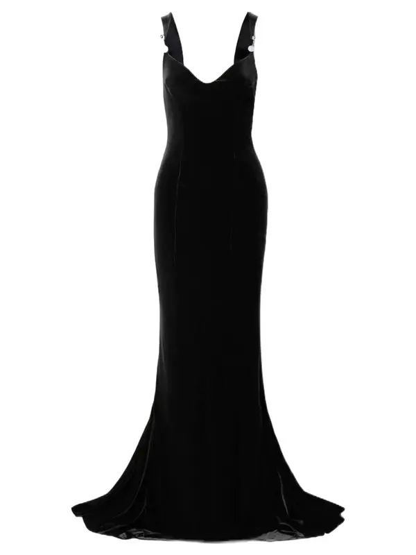 Galvan Velvet Sweetheart Neck Gown - Black