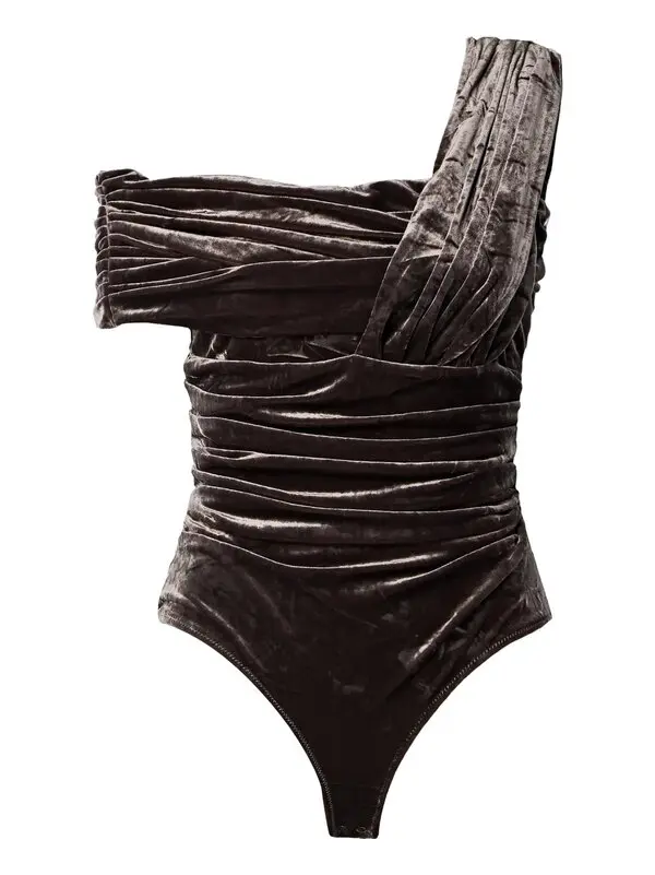 GOLDSIGN The Tilson One-shoulder Gathered Stretch-velvet Bodysuit - No