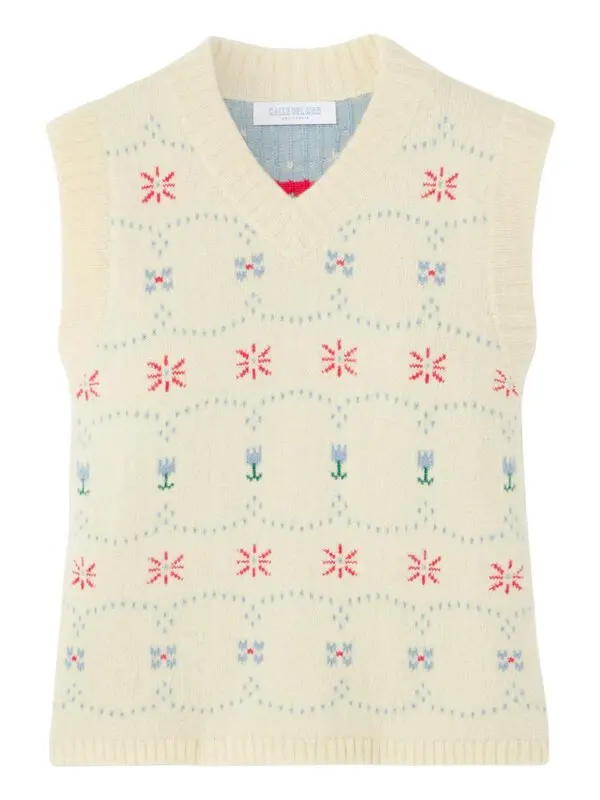 Calle Del Mar Colorful Floral Cashmere Vest - White