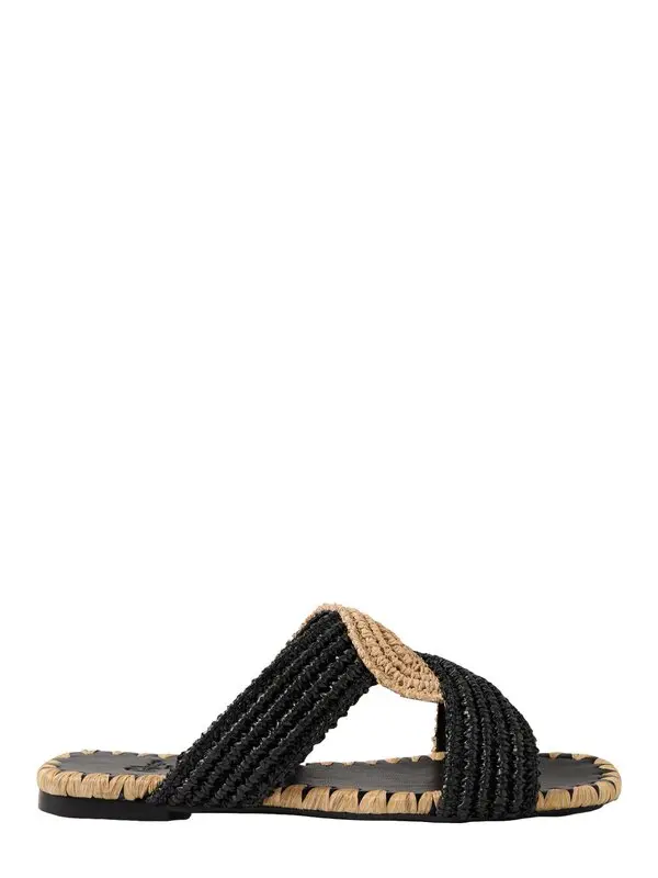 CastaÑer Square-toe Raffia Slides - Black
