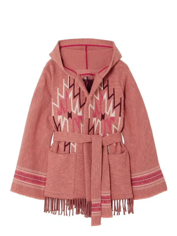 FORTELA Felipa Belted Hooded Fringed Wool-blend Jacquard Cardigan - No