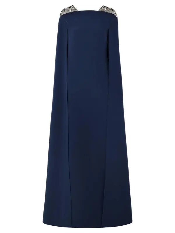 SAFIYAA LONDON Cape Effect Beaded Off-the-shoulder Maxi Gown - Black