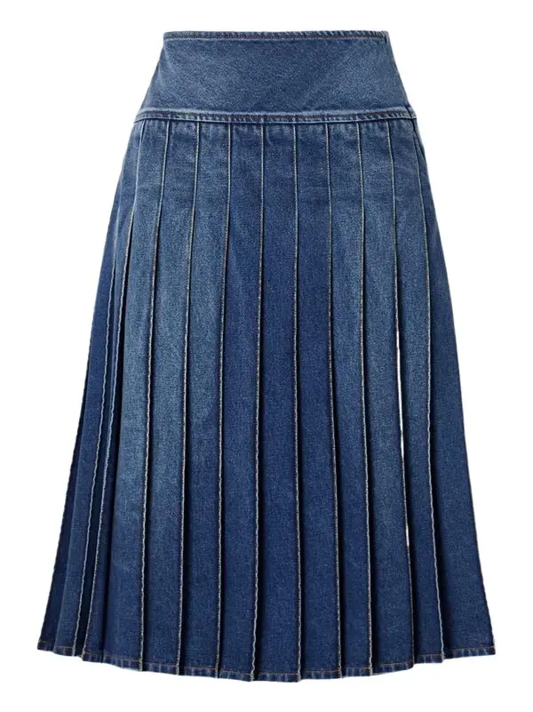 Michael Kors Pleated Denim Midi Skirt - No