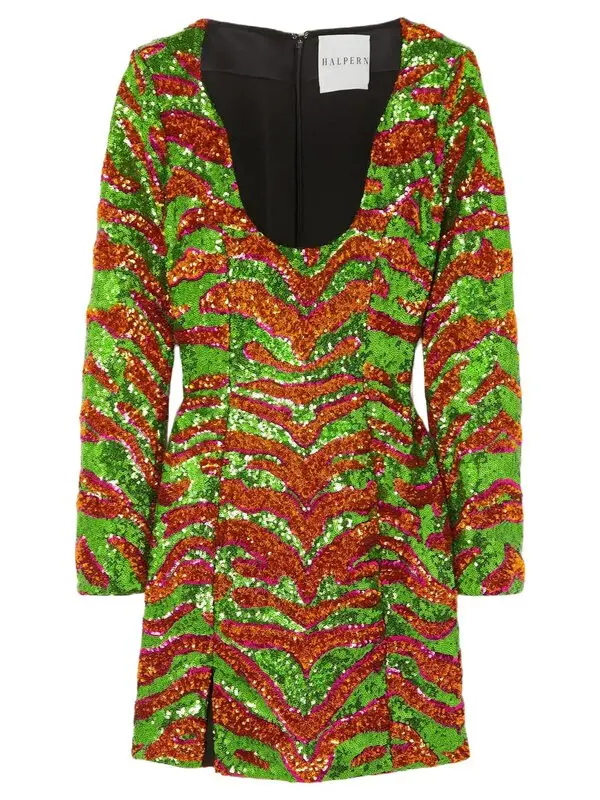 Halpern Sequin Zebra Print Dress - No