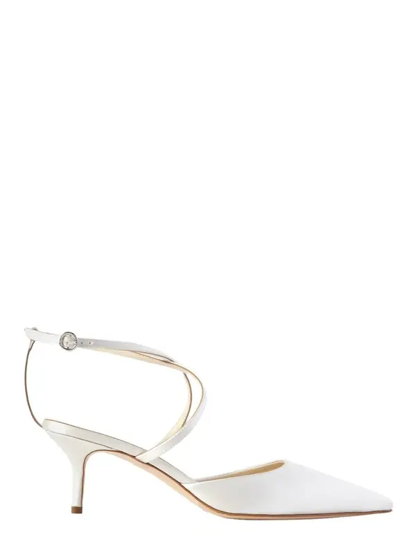AeydĒ Pointed-toe Ankle Strap Kitten Heel Slingback Sandals - White