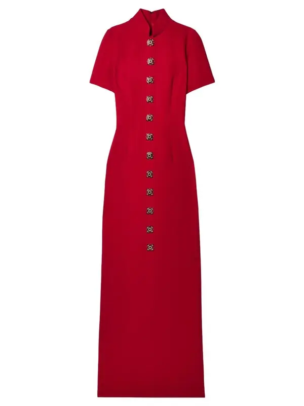 Andrew Gn Embellished Brooch Dress - Red