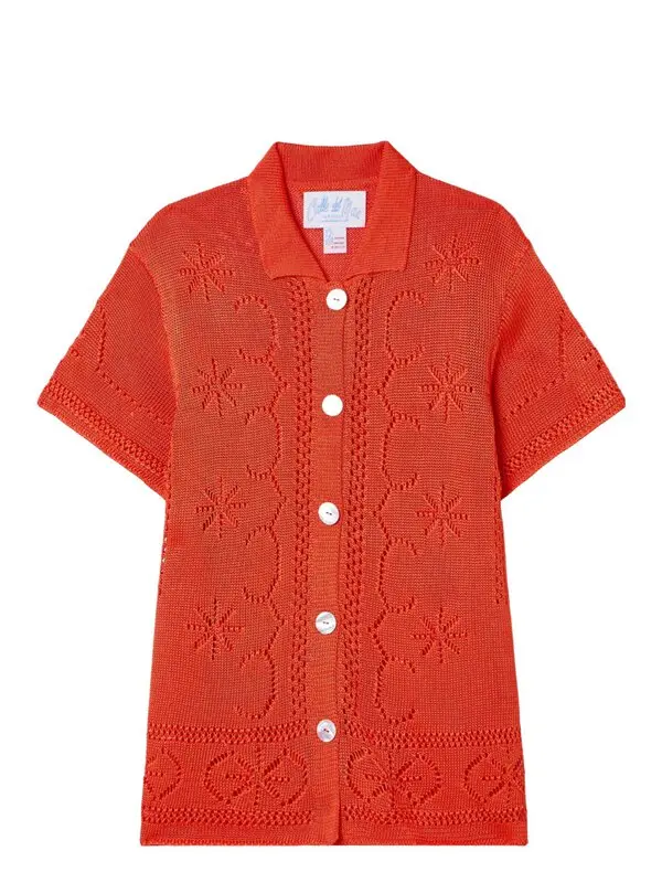 Calle Del Mar Crochet Knit Shirt - Tomato Red