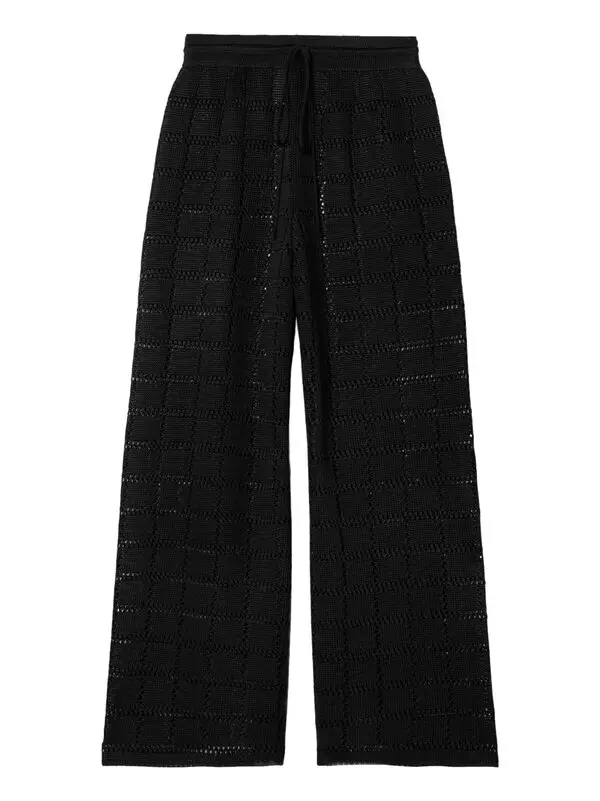 Calle Del Mar Pointelle Knit Wide-leg Trousers - Black