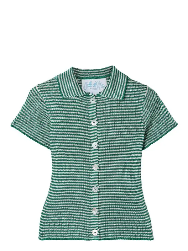 Calle Del Mar Striped Ribbed-knit Polo Shirt - No