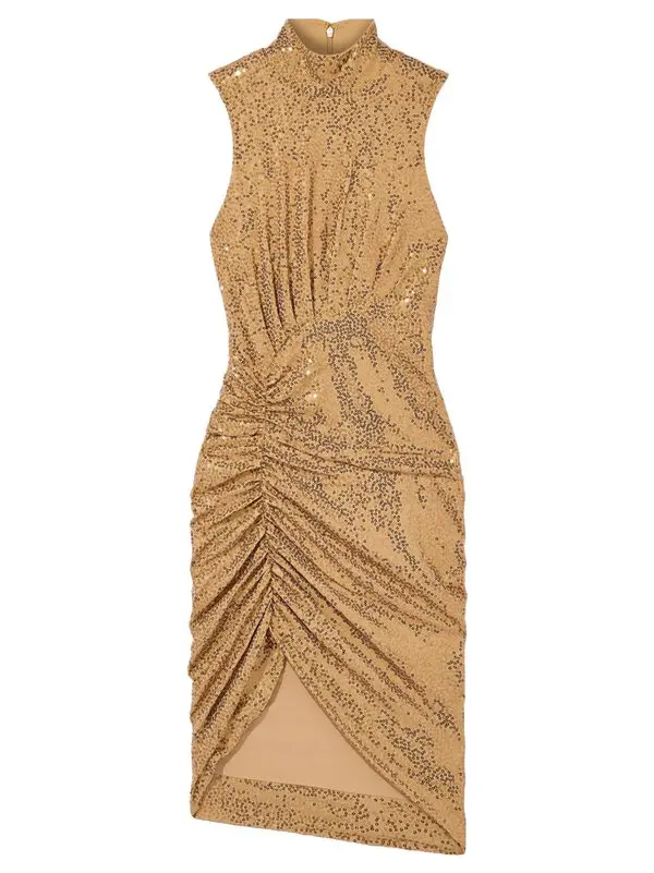 Michael Kors Ruched Sequined Turtleneck Midi Dress - No