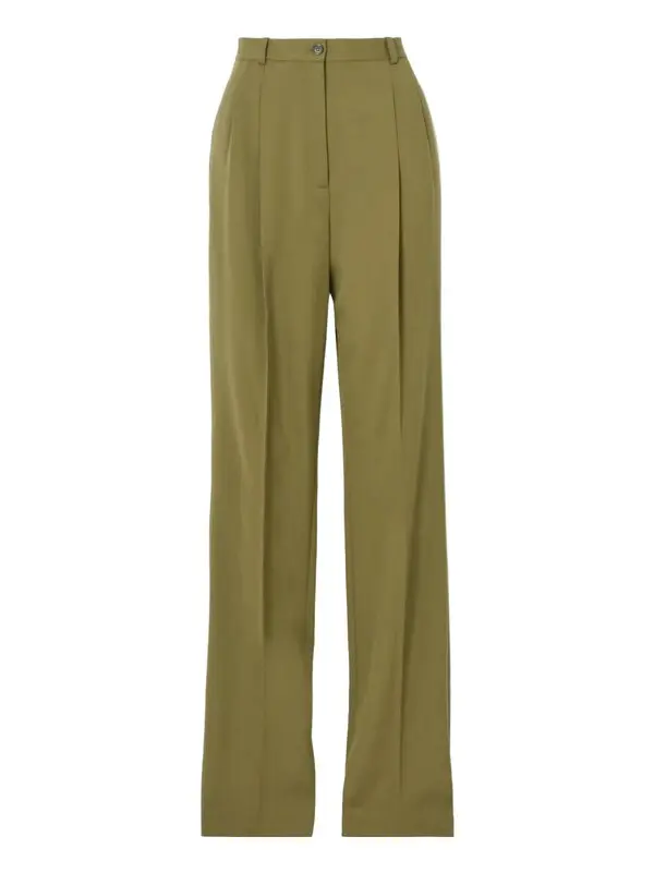Michael Kors Mika Pleated Wool-blend Twill Straight-leg Pants - Green
