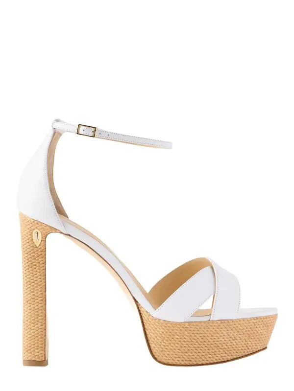 Jennifer Chamandi Leo Leather And Raffia Platform Sandals - Nude