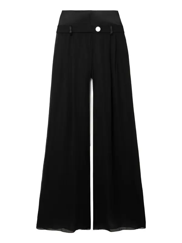 Galvan Embellished Satin-trimmed Georgette Wide-leg Pants - Black