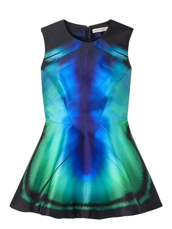 MARY KATRANTZOU Abstract Peacock Print Twill Top With Peplum Hem - No