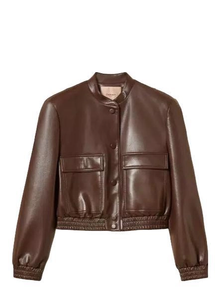 TWINSET Faux Leather Bomber Jacket With Pockets - Dark Brown