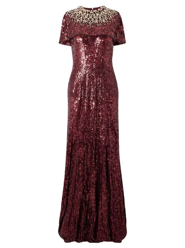 Jenny Packham Sequined Gown With Embellished Cape Overlay - No