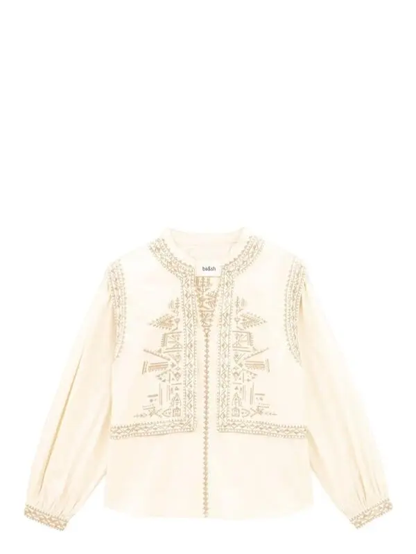 Ba&sh Embroidered Blouse With Puffed Sleeves - Ecru
