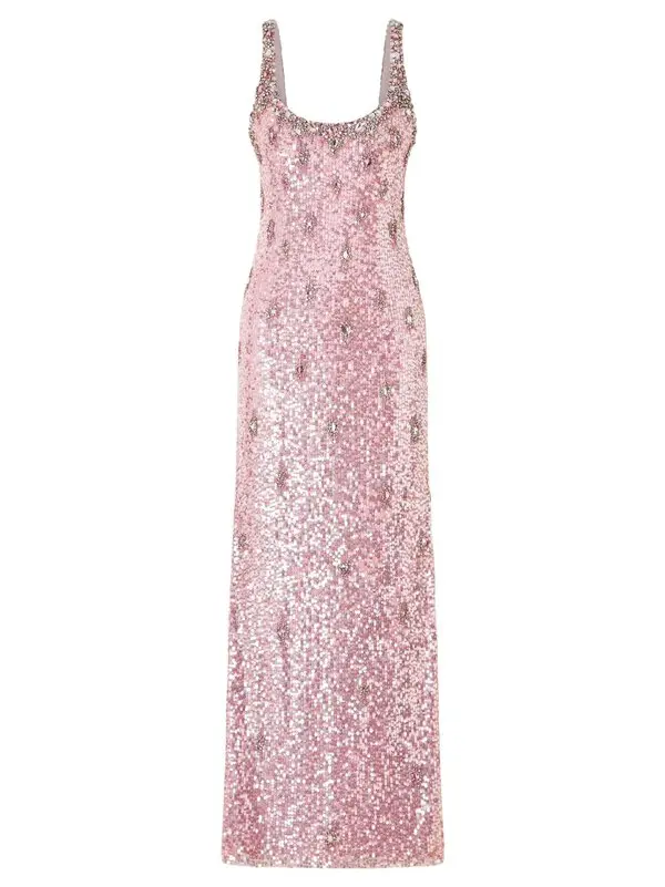 Jenny Packham Eza Embellished Mesh Gown - Pink