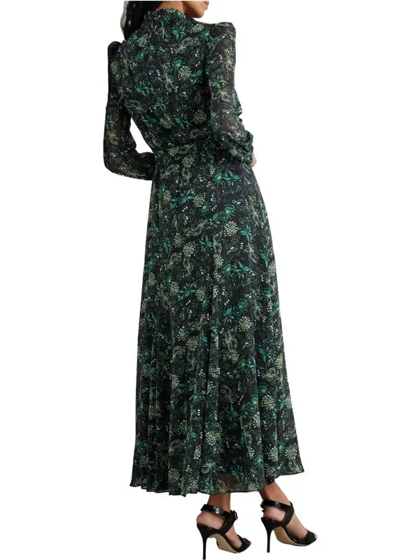 Saloni Floral Print Silk Maxi Dress - Black