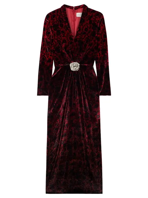 Saloni Gathered Printed Velvet Midi Dress - No