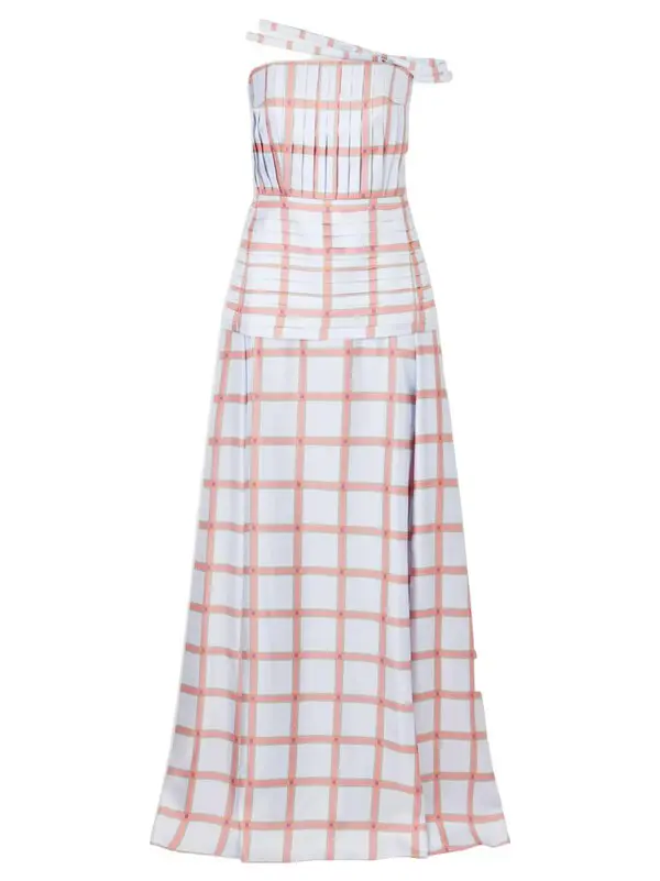 EMILIA WICKSTEAD Estella Pleated Checked Silk-twill Gown - White