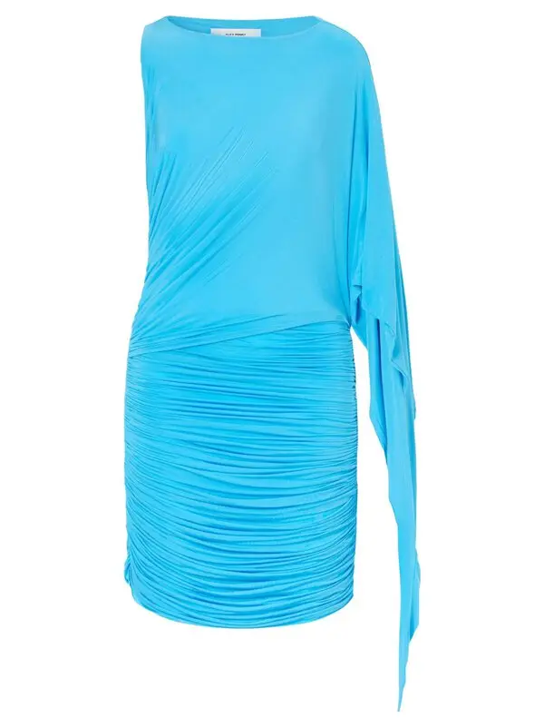 Alex Perry One-shoulder Ruched Draped Stretch-jersey Mini Dress - Blue