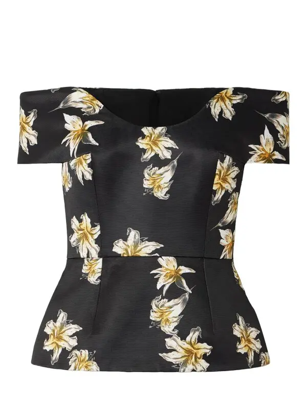 EMILIA WICKSTEAD Off-the-shoulder Floral-print Faille Bustier Top - Black