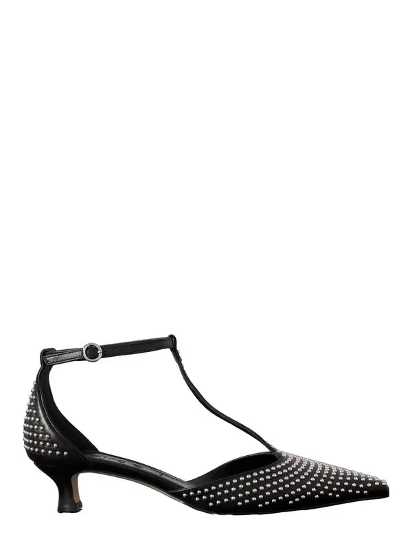 AeydĒ Studded Leather T-bar Pumps - Black