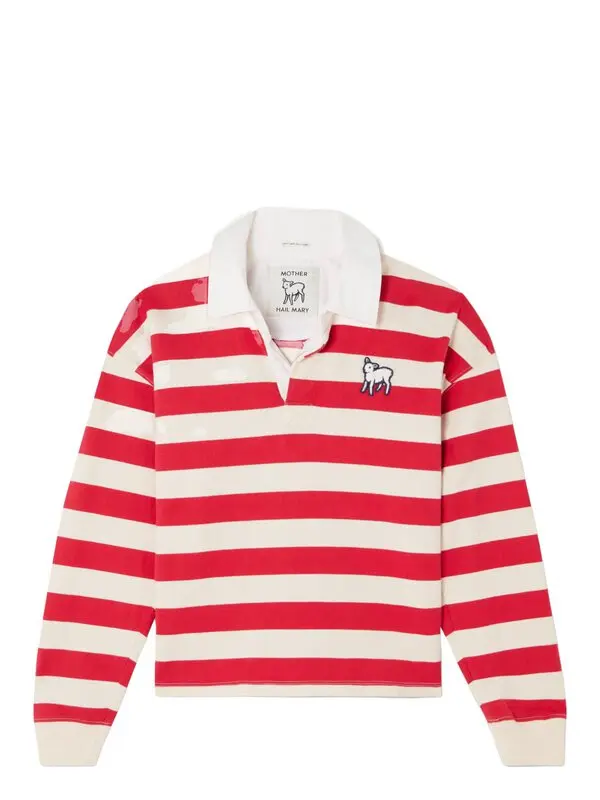 MOTHER Striped Cotton Rugby Shirt With Appliqu - White