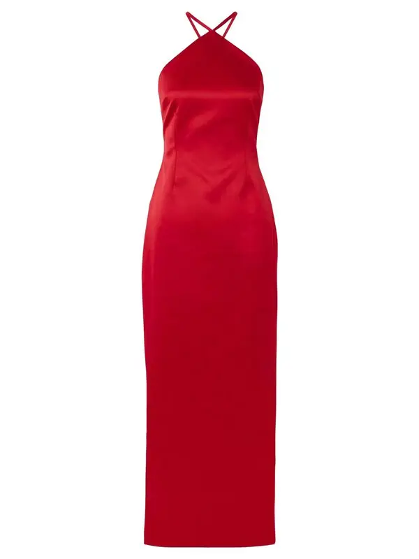 Solace Fern Tie-detailed Duchesse-satin Gown - Red