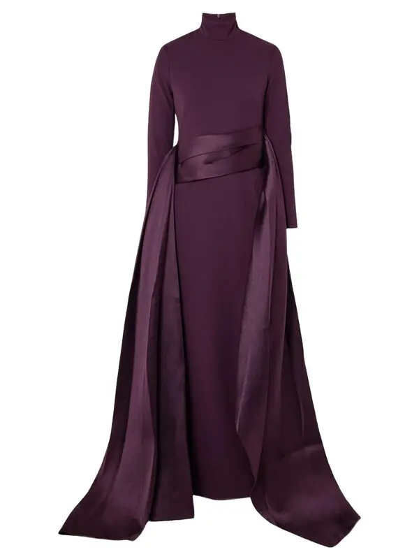 Solace High Neck Long Sleeve Gown With Draped Skirt - Black
