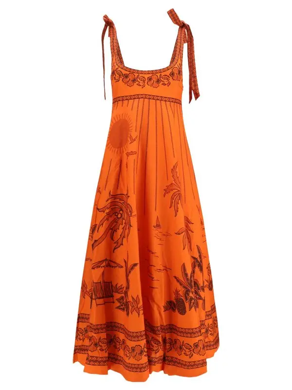 ALEMAIS Boathouse Ballet Printed Midi Dress - Orange