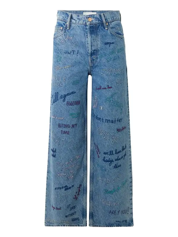 MOTHER Double Dip Nerdy Embroidered Mid-rise Wide-leg Jeans - No