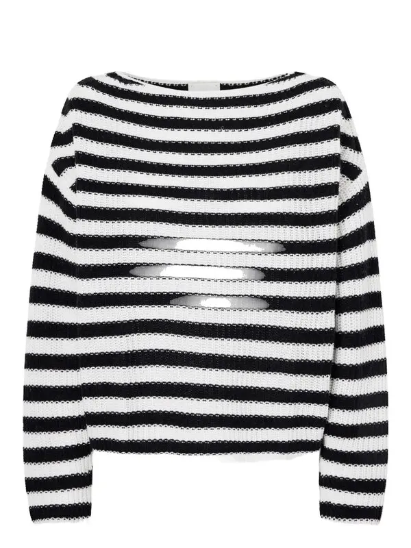 ALLUDE Striped Cotton Cashmere-blend Sweater - Black