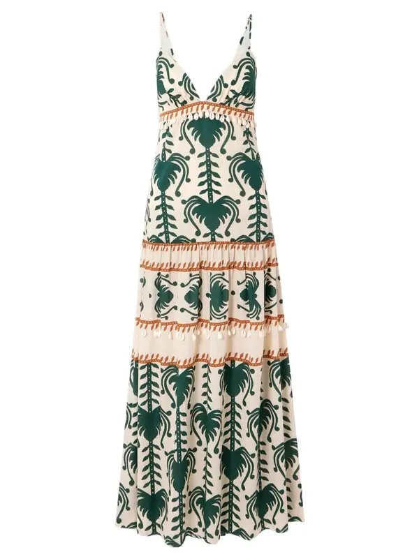 Johanna Ortiz Keeper" Shell-embellished Printed Cotton-poplin Maxi Dress - Nude