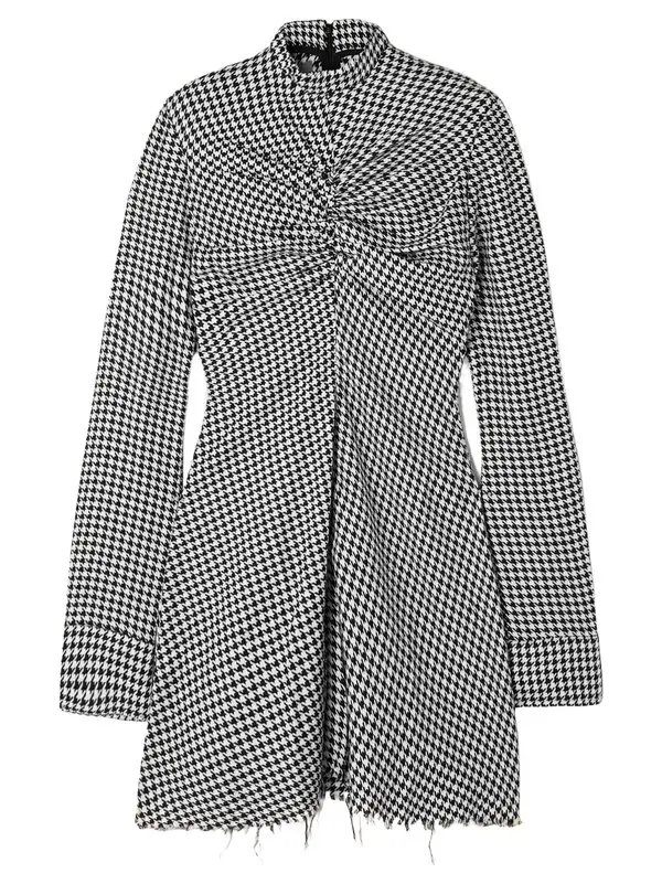 MARQUES' ALMEIDA Ruched Houndstooth Cotton Mini Dress - No
