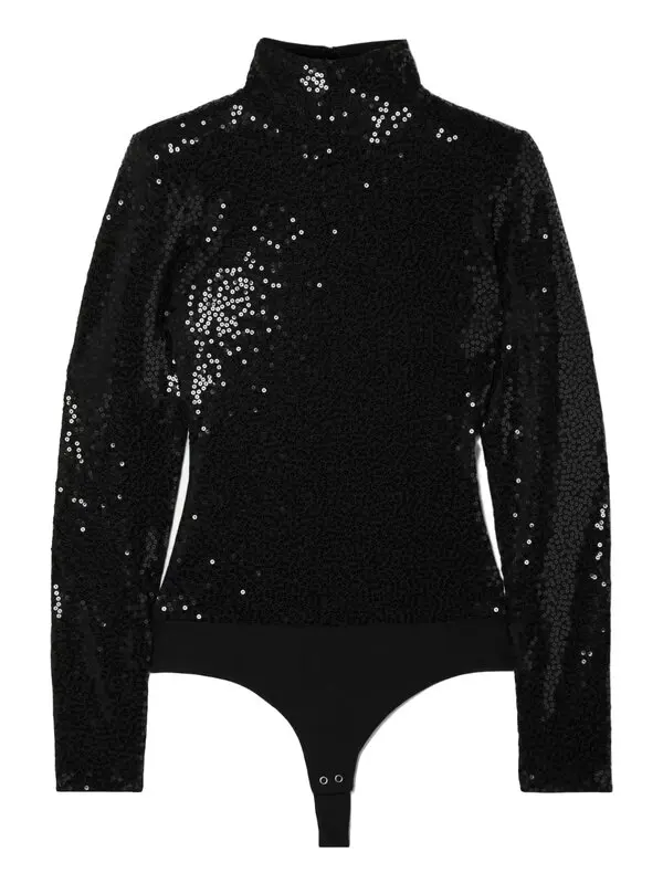 Michael Kors Sequined Crepe Turtleneck Thong Bodysuit - No