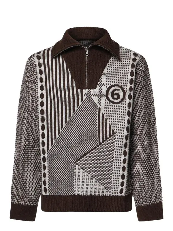 MAISON MARGIELA Logo Intarsia Zip-neck Jumper - Black