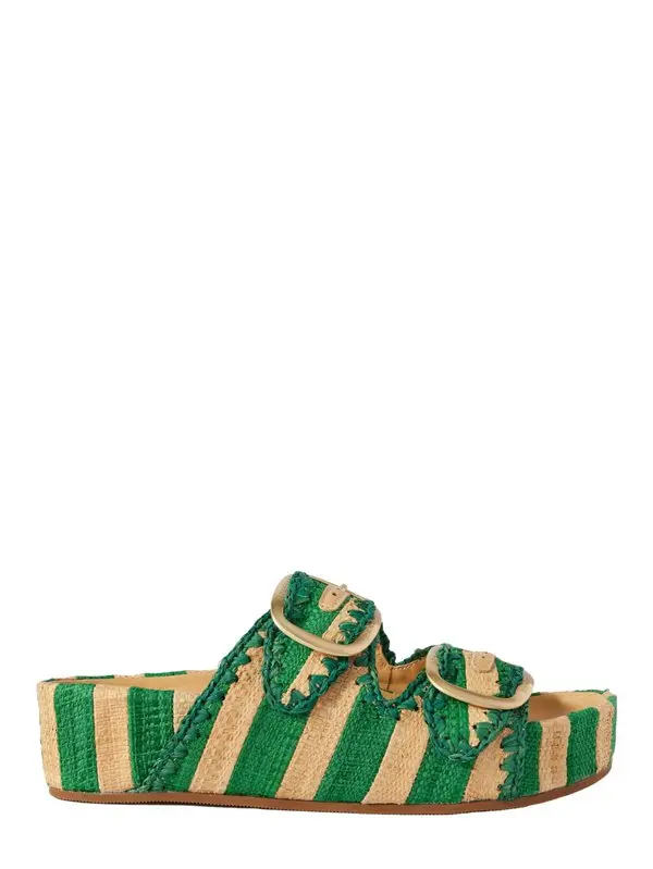 LOEFFLER RANDALL Bright Striped Raffia Platform Sandals - No