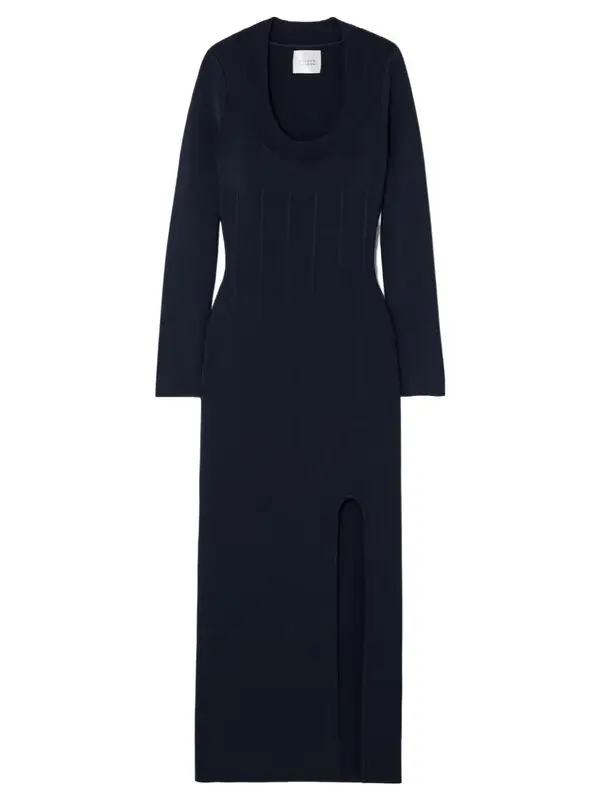 Galvan Ribbed Knit Midi Dress With Side Slit - Black